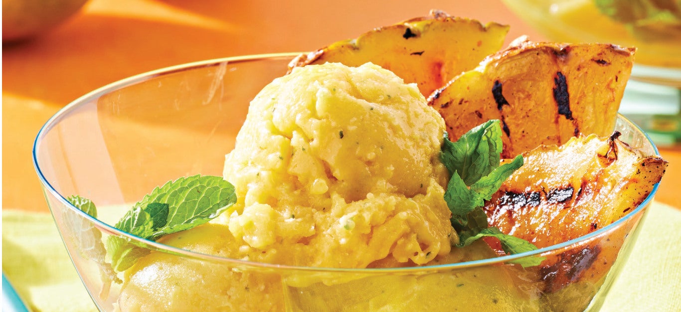 Grilled Pineapple with Minty Mango Nice Cream Recipe - Forks Over Knives