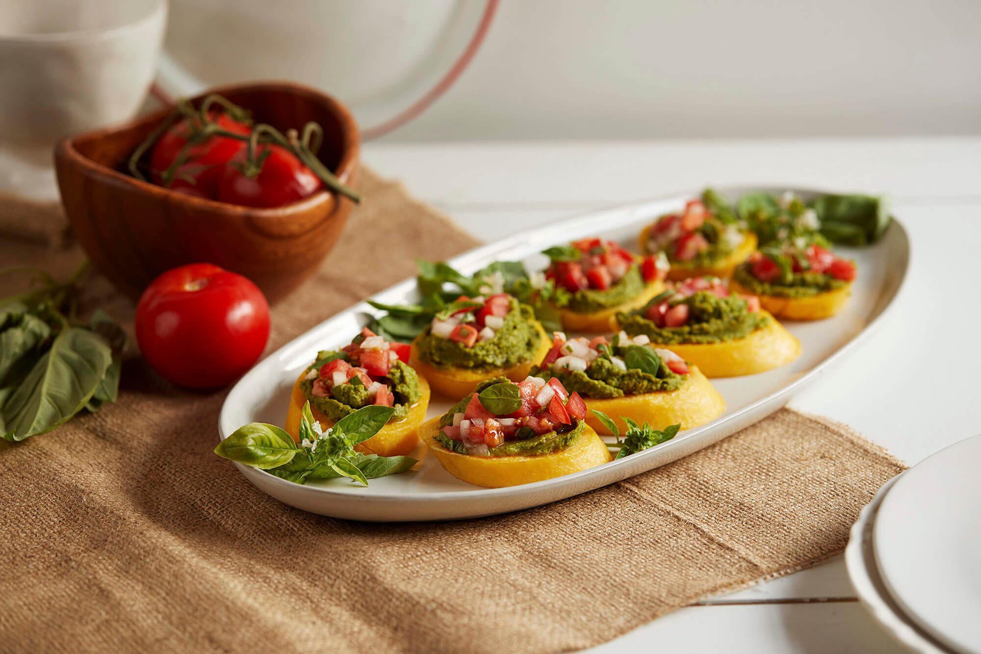 Polenta Crostini with Chickpea Pesto - Plant-Based Vegan Pesto Recipe
