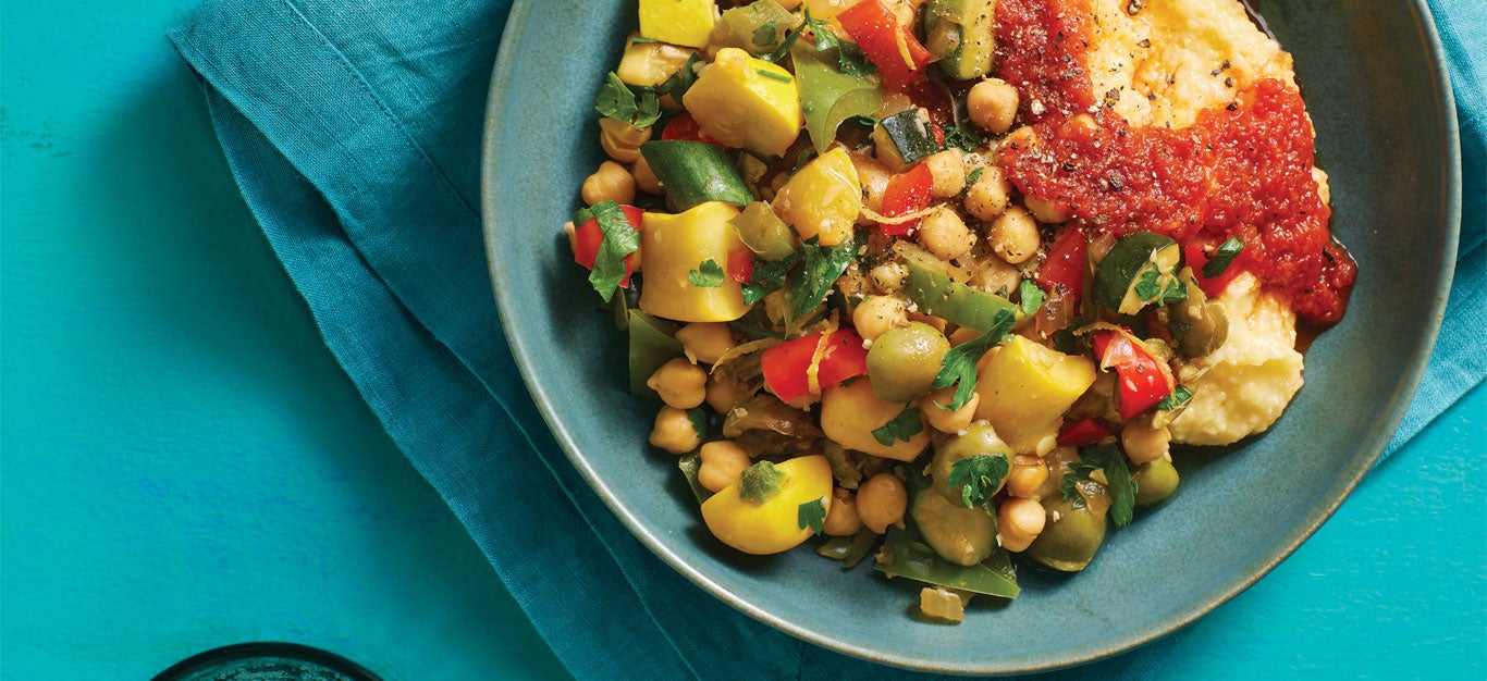 Mediterranean Pepper and Squash Hash with Creamy Polenta Recipe